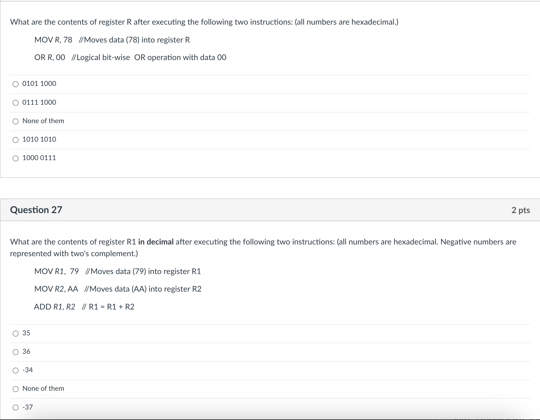 Solved What are the contents of register R after executing | Chegg.com