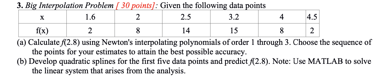 Solved X 3. Big Interpolation Problem [ 30 points]: Given | Chegg.com