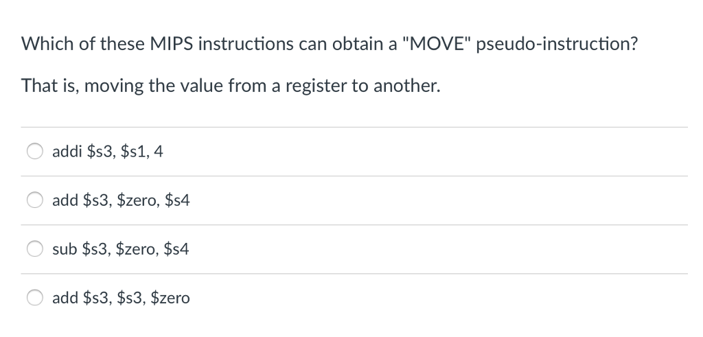 Solved Which of these MIPS instructions can obtain a "MOVE" | Chegg.com