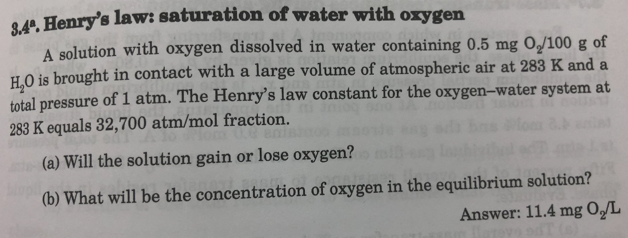 Solved 3.48. Henry's law: saturation of water with oxygen A | Chegg.com