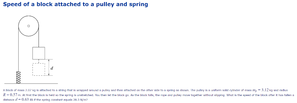 Solved Speed of a block attached to a pulley and spring A | Chegg.com