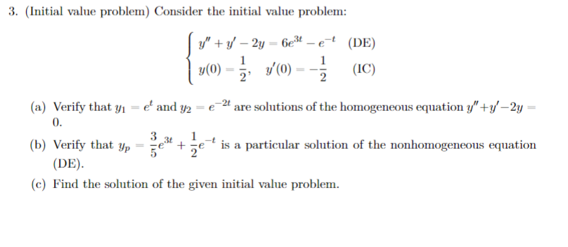 Solved 3. (Initial value problem) Consider the initial value | Chegg.com