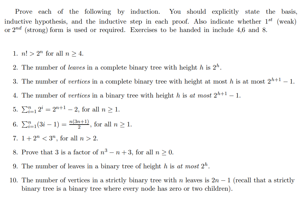 Prove each of the following by induction. You should | Chegg.com