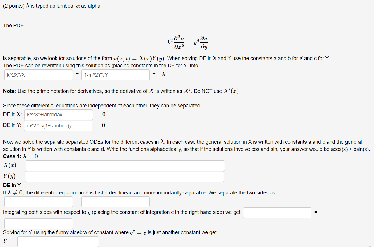 Solved (2 points) is typed as lambda, a as alpha. The PDE | Chegg.com