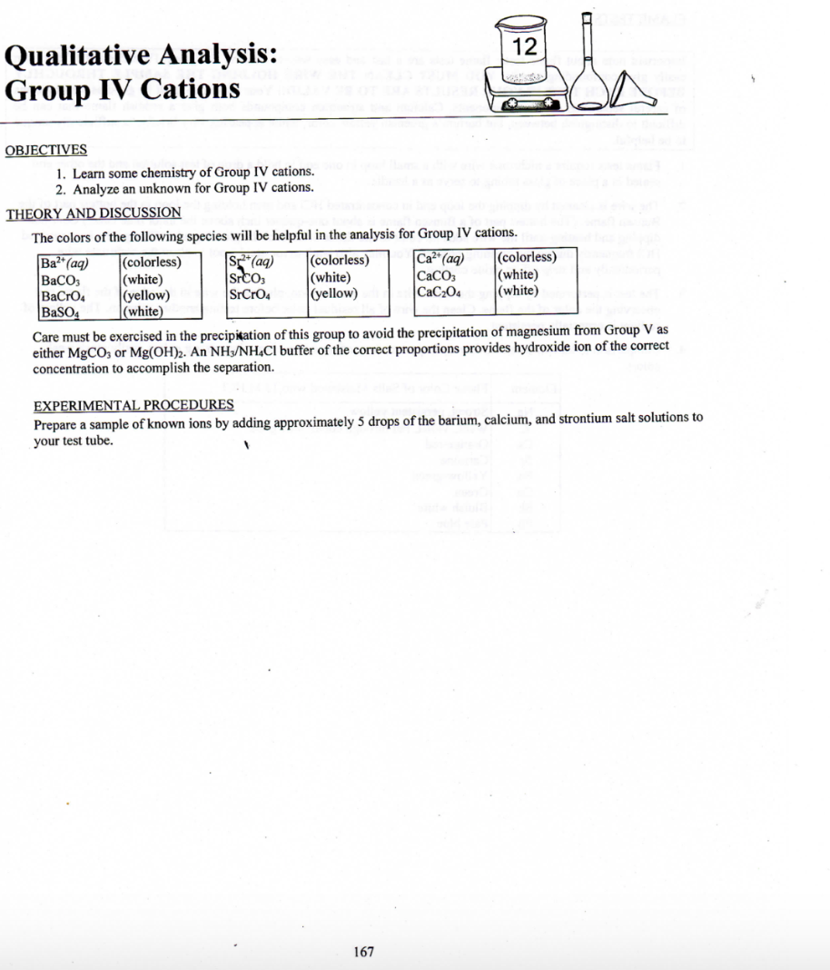 Solved 12 Qualitative Analysis: Group IV Cations OBJECTIVES | Chegg.com
