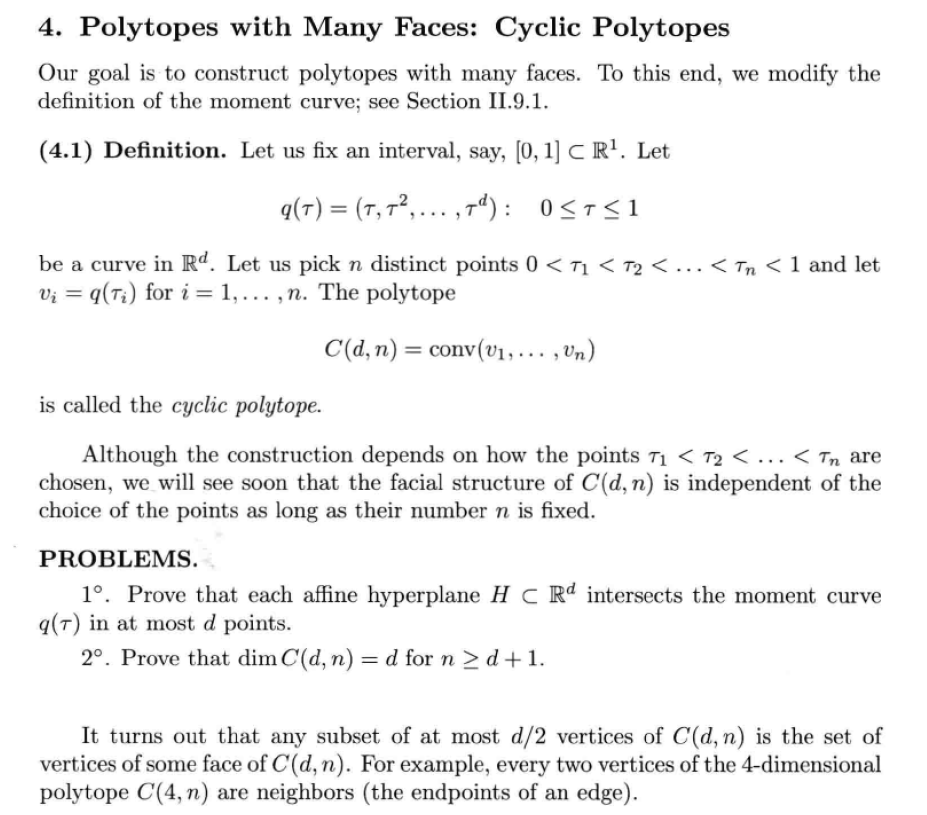 Solved 4. Polytopes with Many Faces: Cyclic Polytopes Our | Chegg.com