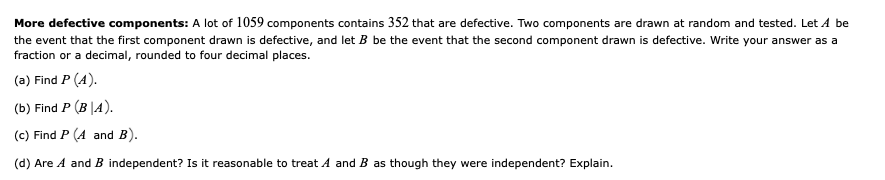 Solved More defective components: A lot of 1059 components | Chegg.com