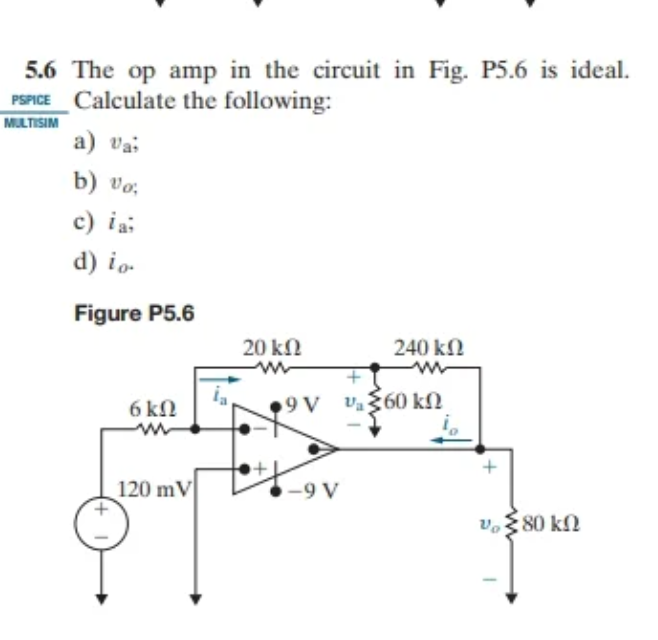 Solved 5.6 The op amp in the circuit in Fig. P5.6 is ideal. | Chegg.com