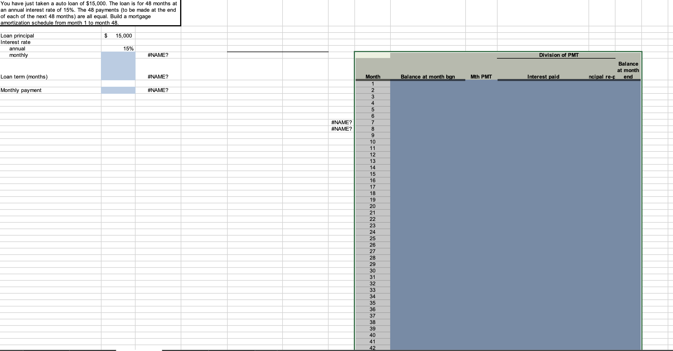 Solved Please use Excel formulas. The numbers of months go | Chegg.com