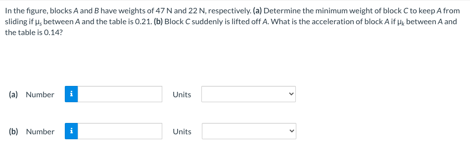 In the figure, blocks A and B have weights of 47 N | Chegg.com