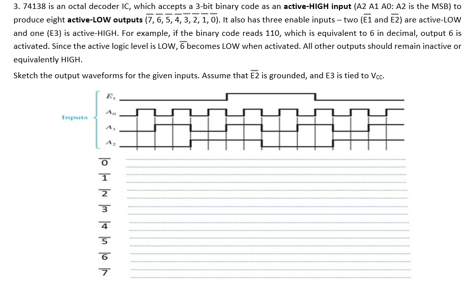 Solved 3. 74138 is an octal decoder IC, which accepts a | Chegg.com