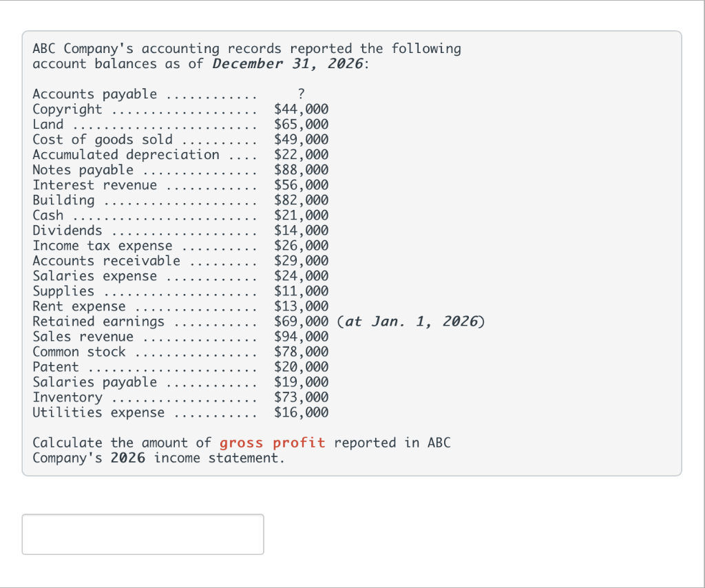 Solved ABC Company's accounting records reported the | Chegg.com