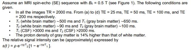 Solved Assume an MRI spin-echo (SE) sequence with B0=0.5 T | Chegg.com