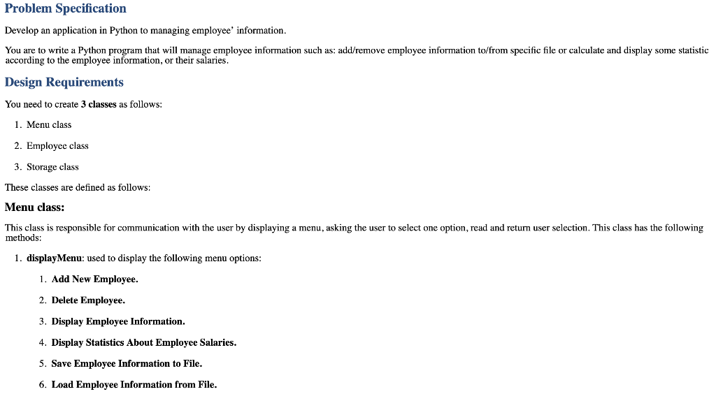 Solved Problem Specification Develop an application in | Chegg.com
