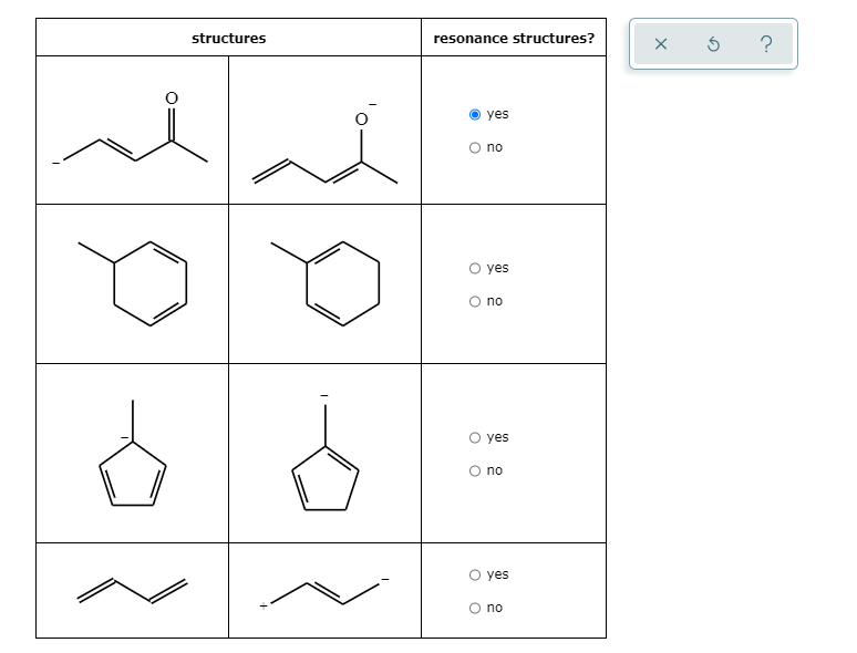 Solved Decide whether each row is a set of resonance | Chegg.com