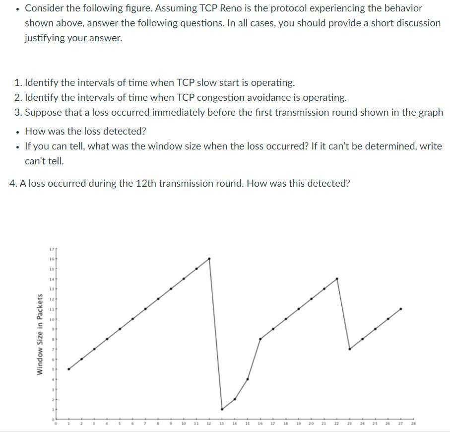 Solved • Consider the following figure. Assuming TCP Reno is | Chegg.com