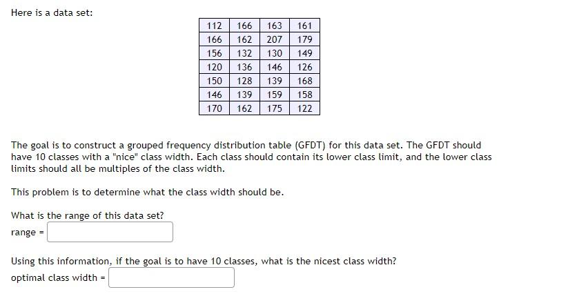 Solved Here is a data set: The goal is to construct a | Chegg.com