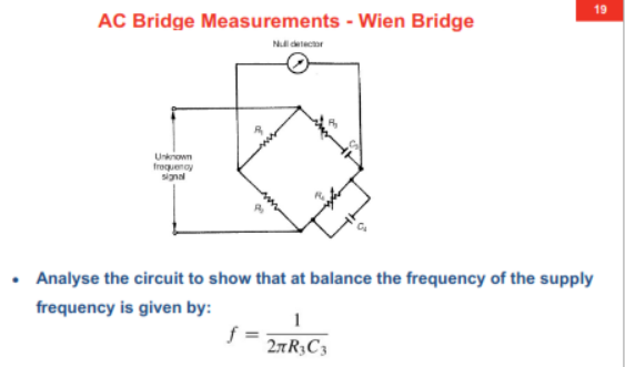 Solved AC ﻿Bridge Measurements - ﻿Wien BridgeAnalyse the | Chegg.com