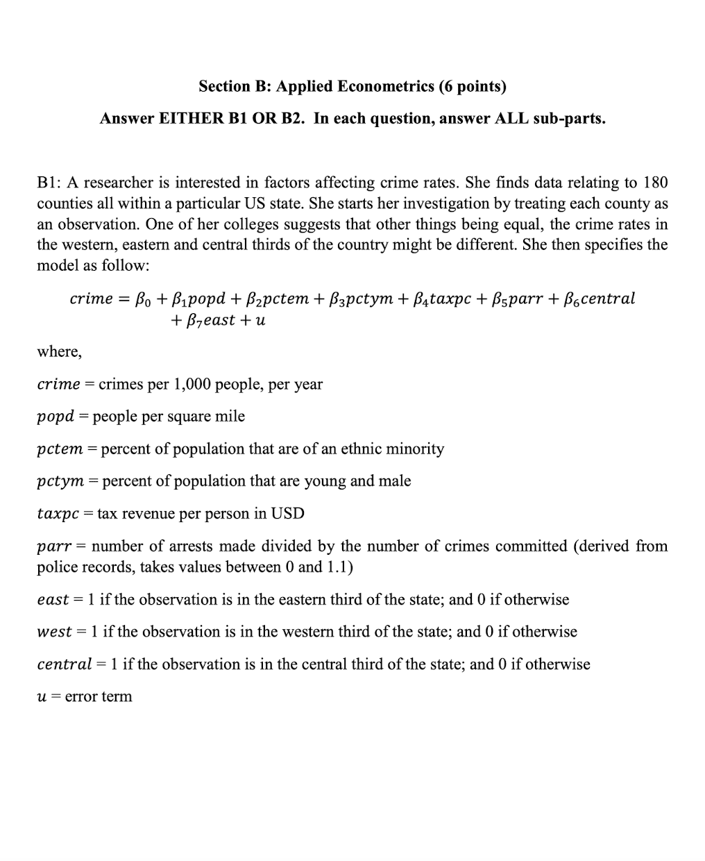 Solved Section B: Applied Econometrics (6 points) Answer | Chegg.com