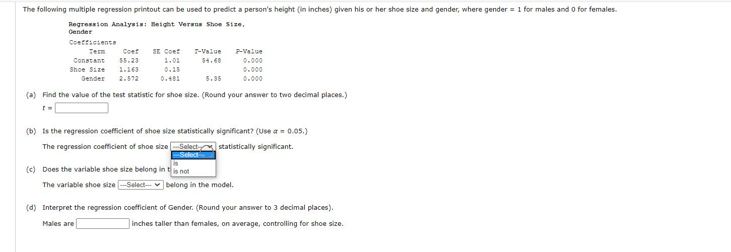 Solved The following multiple regression printout can be | Chegg.com