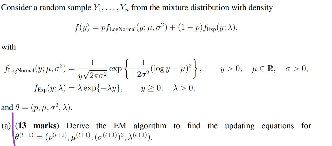 Solved Consider a random sample Y1, ...,Yn from the mixture | Chegg.com