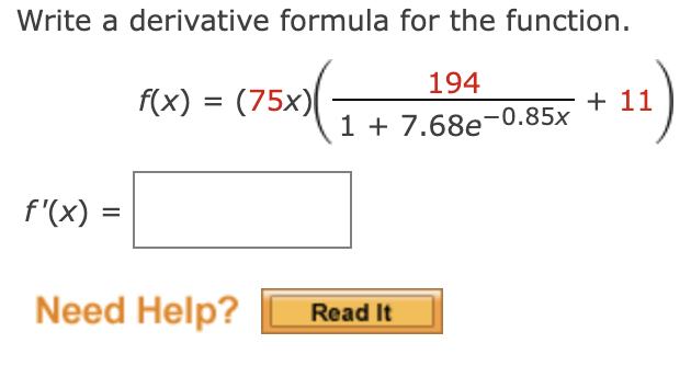 Solved Write a derivative formula for the function. | Chegg.com