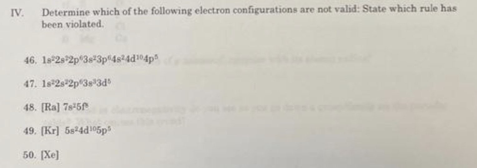 Solved Iv Determine Which Of The Following Electron