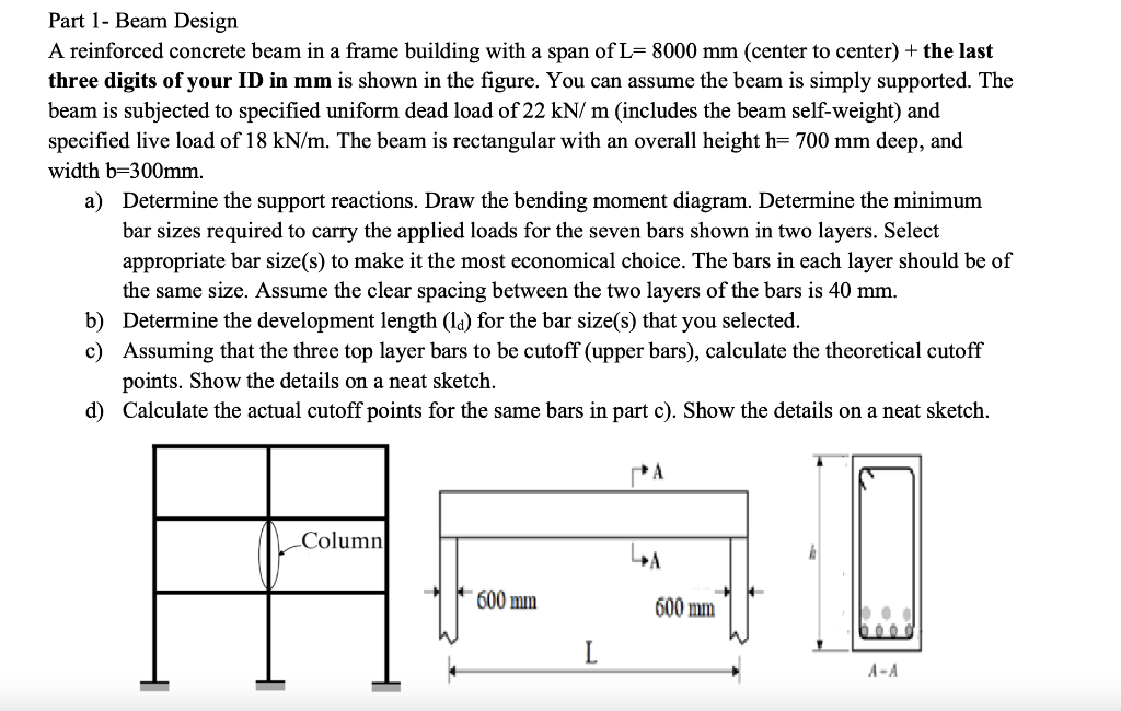 Solved Part 1- Beam Design A reinforced concrete beam in a | Chegg.com