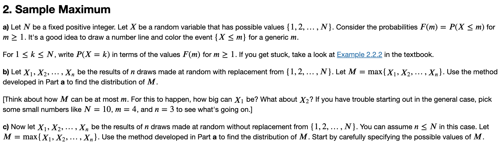 Solved 2. Sample Maximum a) Let N be a fixed positive | Chegg.com