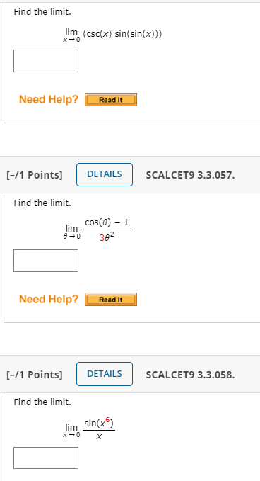 Solved Find the limit. lim (csc(x) sin(sin(x))) Need Help? | Chegg.com