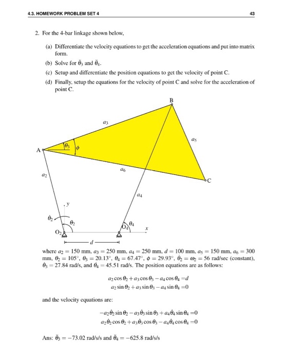 Solved For the 4-bar linkage shown below, (a) Differentiate | Chegg.com