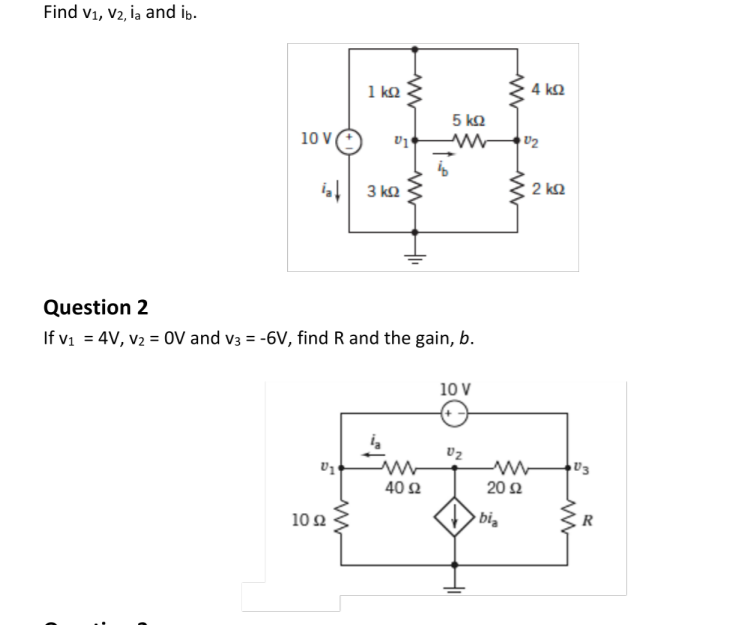 Solved Find V1, V2, ia and ib. 1 ΚΩ 8 & 4 ΚΩ 5 ΚΩ 10V υ1 U2 | Chegg.com
