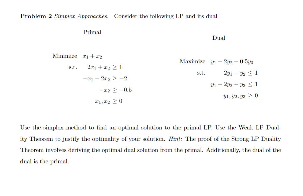 Problem 2 Simplex Approaches. Consider the following | Chegg.com