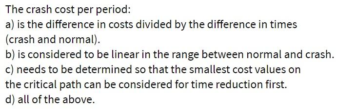 Solved The crash cost per period: a) is the difference in | Chegg.com
