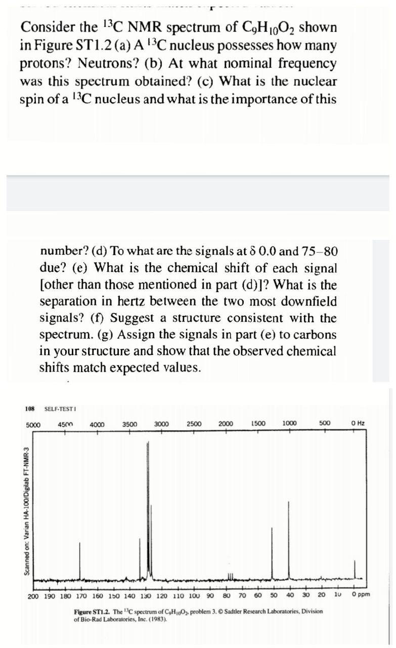 Solved Consider the 13C NMR spectrum of C9H10O2 shown in | Chegg.com