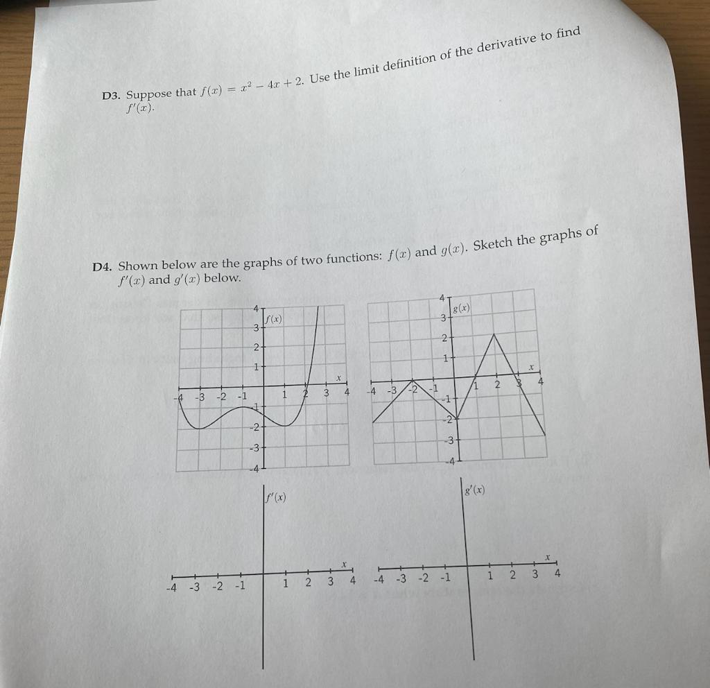 Solved D3. Suppose that f(x)=x2−4x+2. Use the limit | Chegg.com