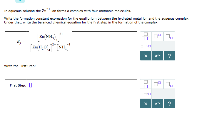 Solved In aqueous solution the Zn2 on forms a complex with | Chegg.com