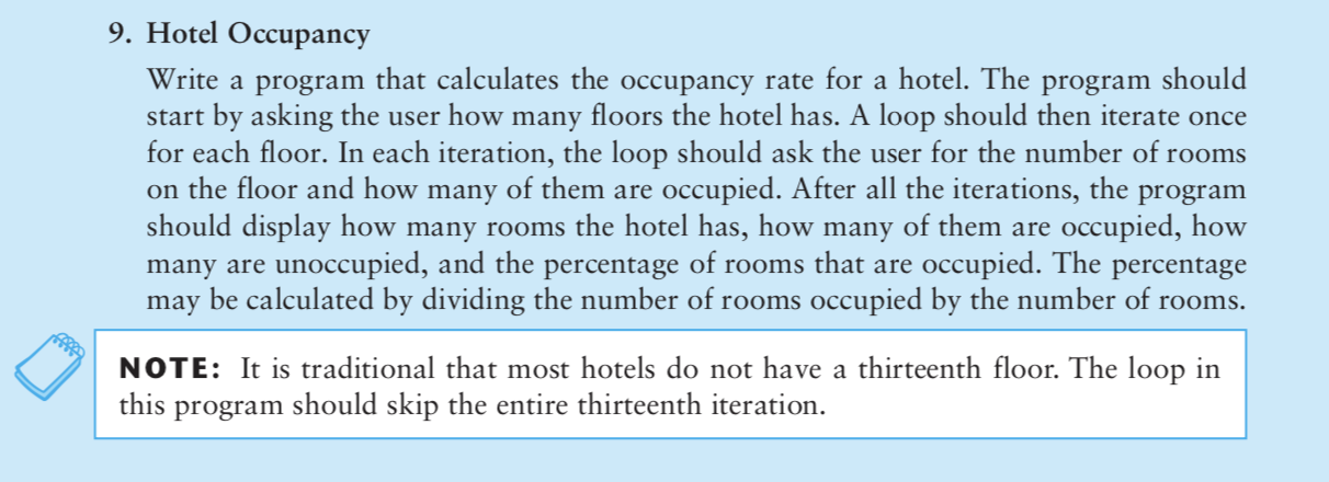 Solved 9. Hotel Occupancy Write a program that calculates | Chegg.com