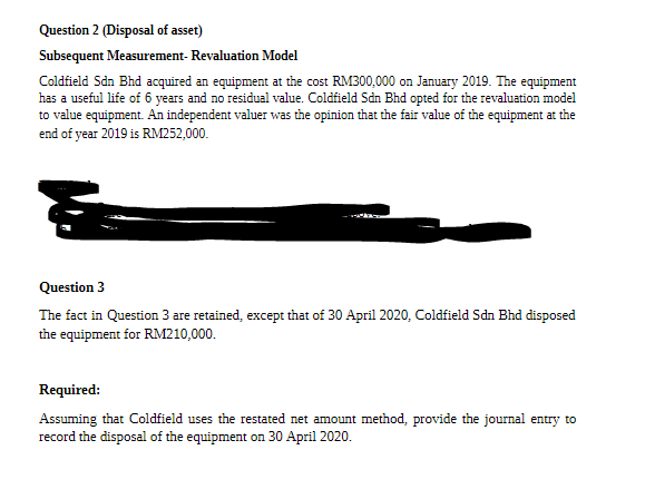 Solved Question 2 (Disposal of asset) Subsequent | Chegg.com