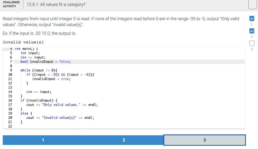 Solved CHALLENGE ACTIVITY 12.8.1: All values fit a category? | Chegg.com