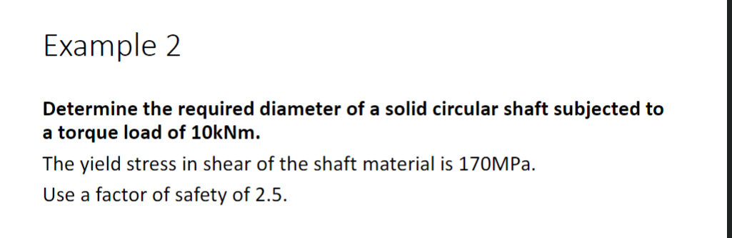 Solved Example 2Determine the required diameter of a solid | Chegg.com