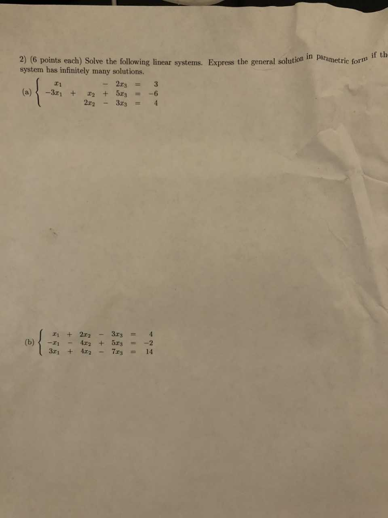 Solved if th 2) (6 points each) Solve the following linear | Chegg.com