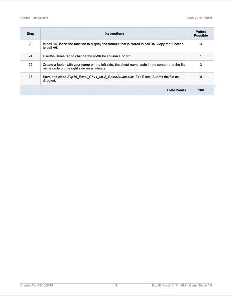 Grader - Instructions Excel 2019 Project Step | Chegg.com