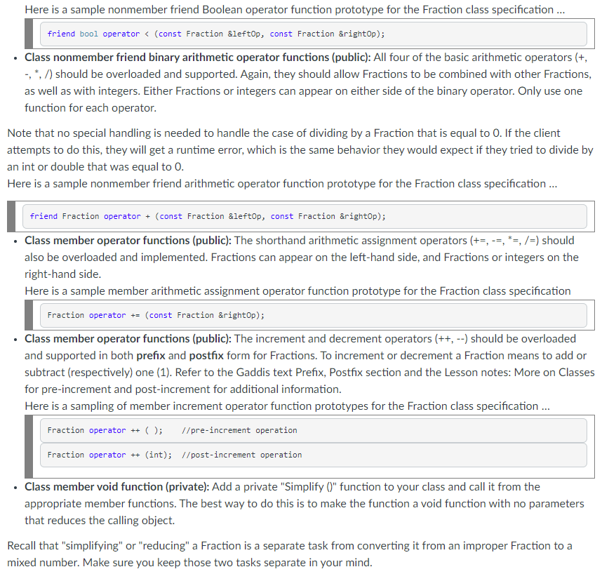 Solved Project 2 - Fraction class with operator overloading | Chegg.com