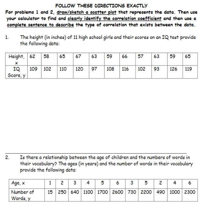 Solved FOLLOW THESE DIRECTIONS EXACTLY For problems 1 and 2, | Chegg.com