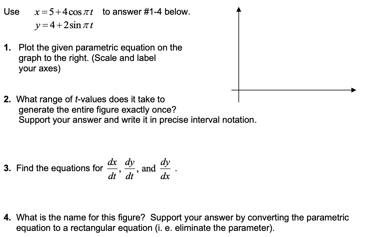 Solved Use x=5+4cosπt to answer \#1-4 below. y=4+2sinπt 1. | Chegg.com