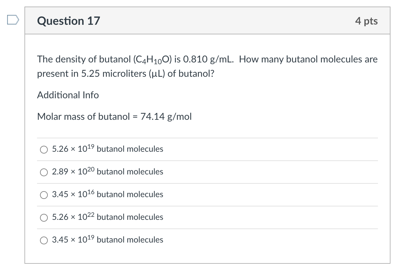 Solved The density of butanol (C4H10O) is 0.810 g/mL. How | Chegg.com