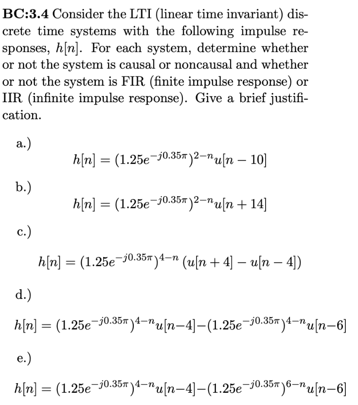 Solved BC:3.4 Consider the LTI (linear time invariant) | Chegg.com