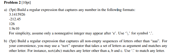 Solved Problem 2 [10pt] a) (5pt) Build a regular expression | Chegg.com