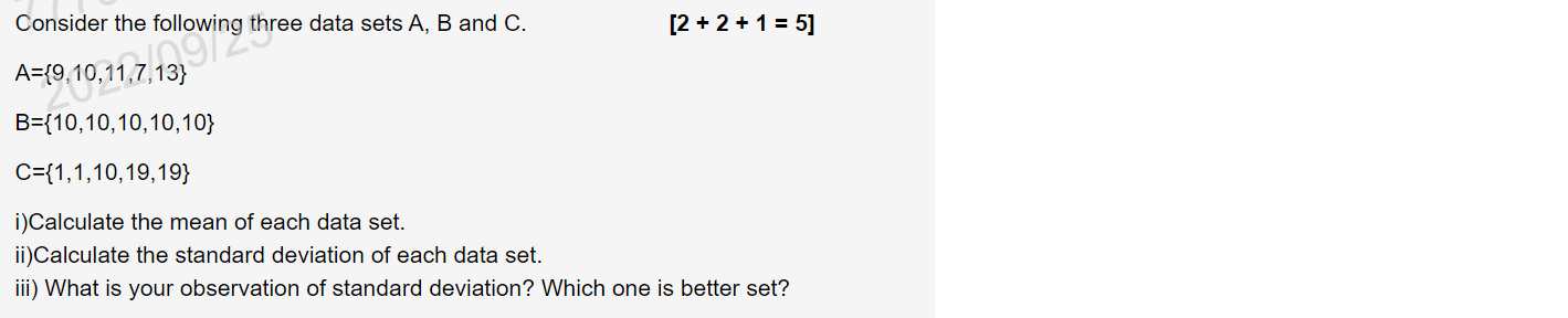 Solved Consider the following three data sets A,B and C. | Chegg.com